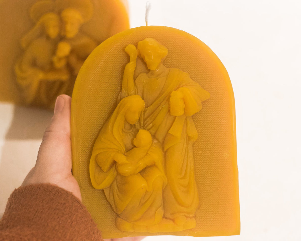 Holy Family Nativity 100% Beeswax Catholic Candle – Kerygma Candle & Co
